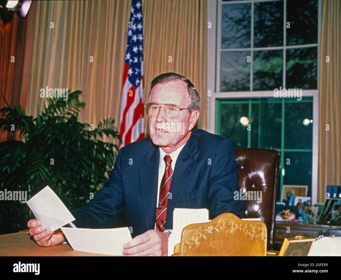 United States President George H.W. Bush addresses the nation from the ...
