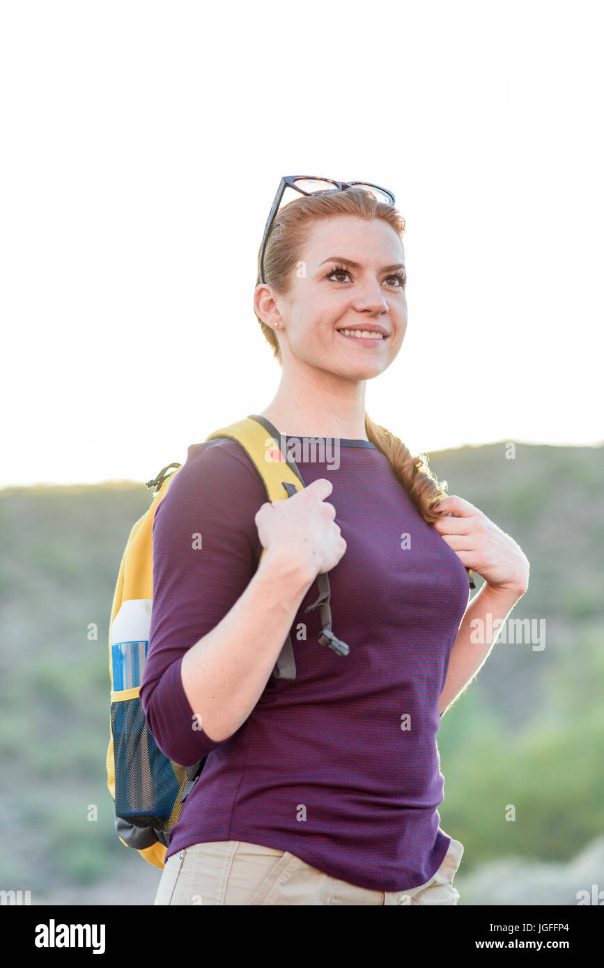 Caucasian hiker wearing backpack Stock Photo - Alamy