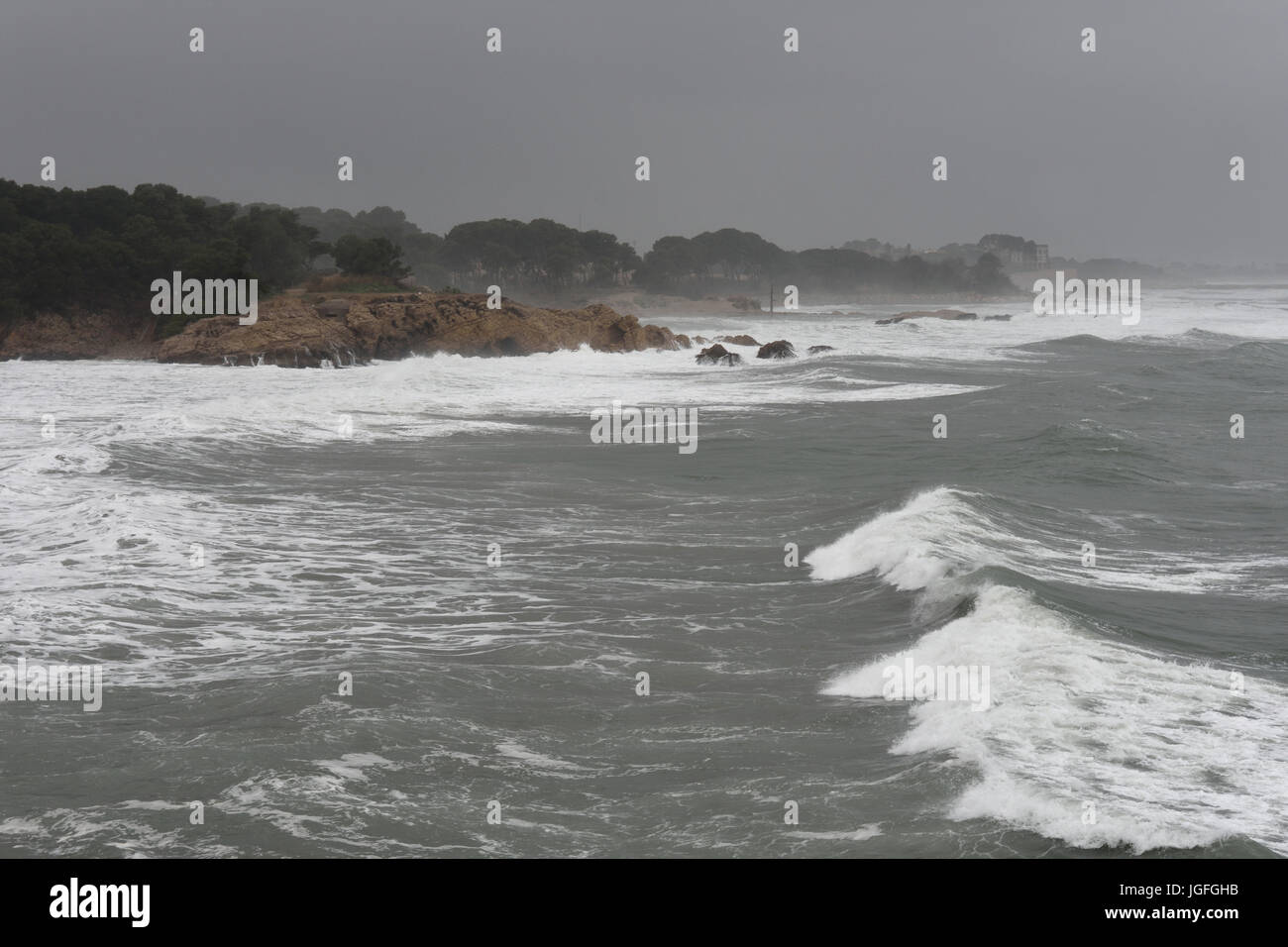 storm of east wind in the Mediterranean ,Empuries, Costa Brava, Girona ...