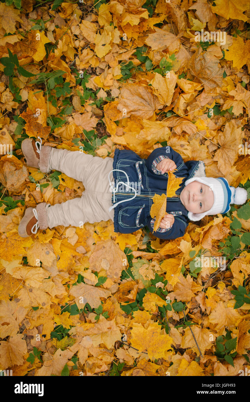 Middle Eastern baby boy laying in autumn leaves Stock Photo - Alamy