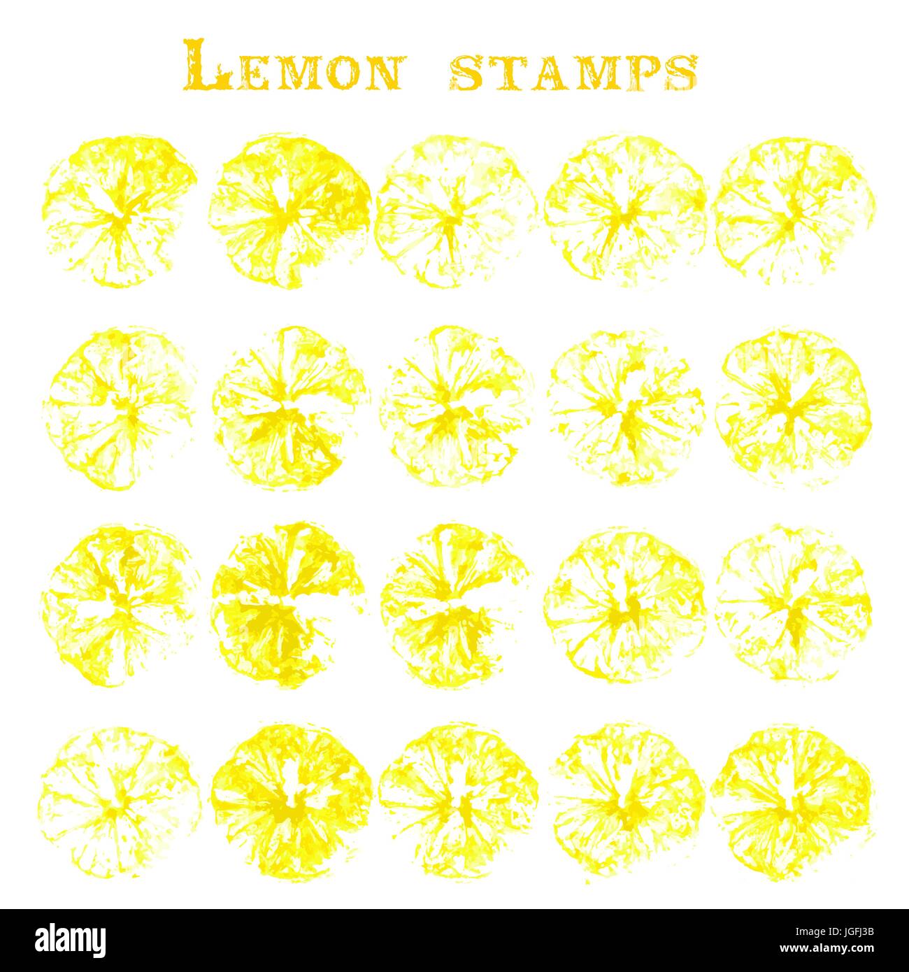 Set of lemon fruit stamps. Lemon marks on paper. Lemon silhouette ...