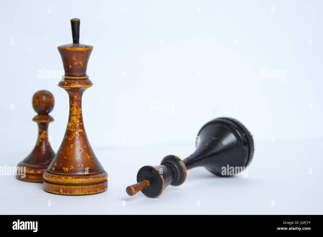 Old chess Board with wooden pieces on a white background Stock Photo ...