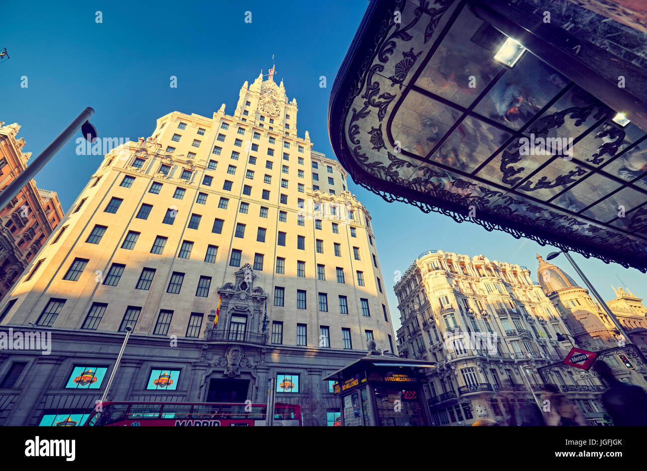 Telefonica building and Gran Via street. Madrid, Spain Stock Photo - Alamy