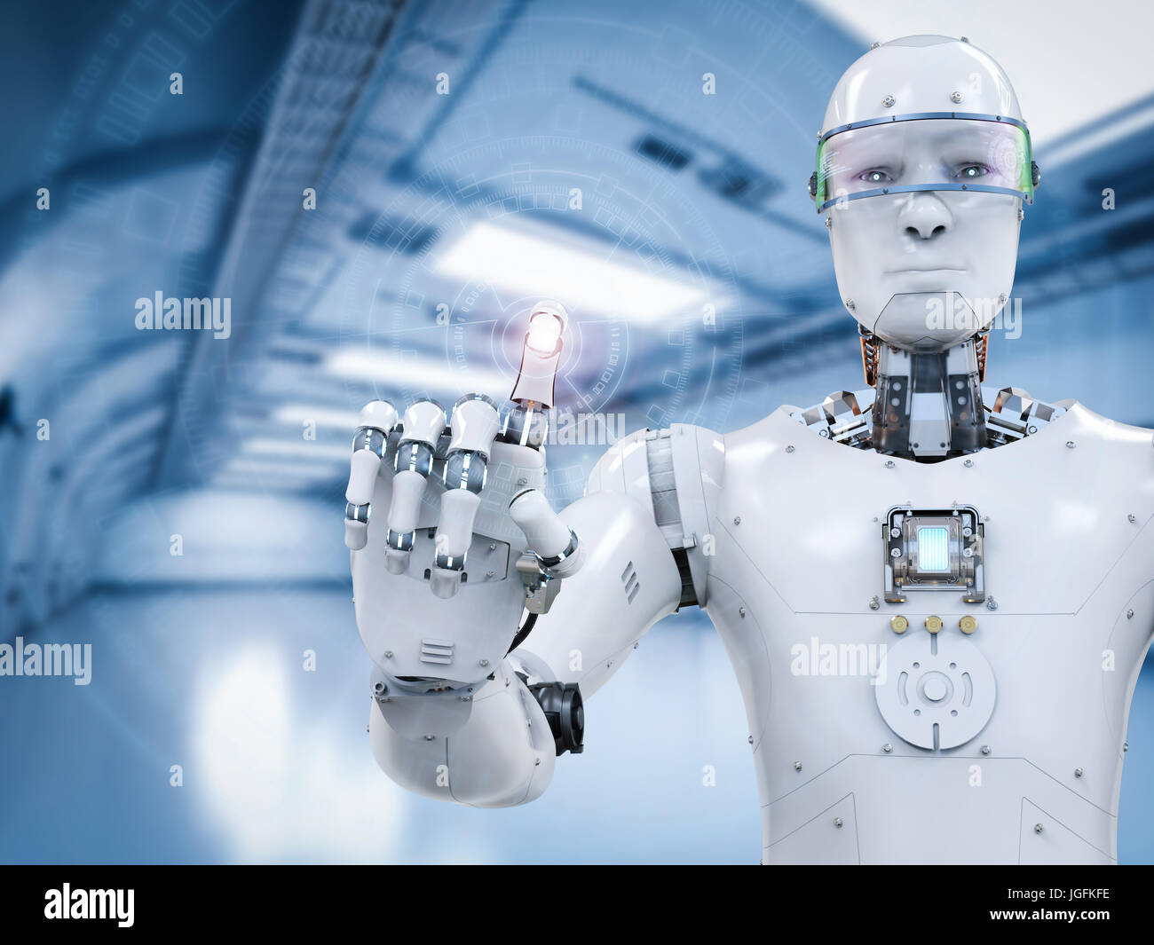 3d rendering robot working with virtual display Stock Photo - Alamy