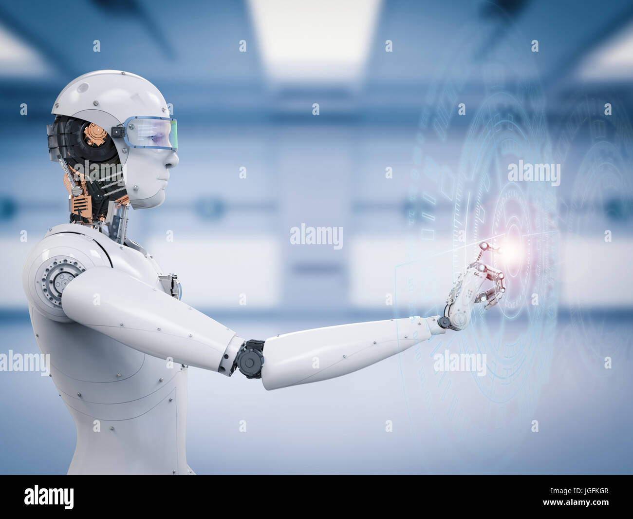 3d rendering robot working with virtual display Stock Photo - Alamy