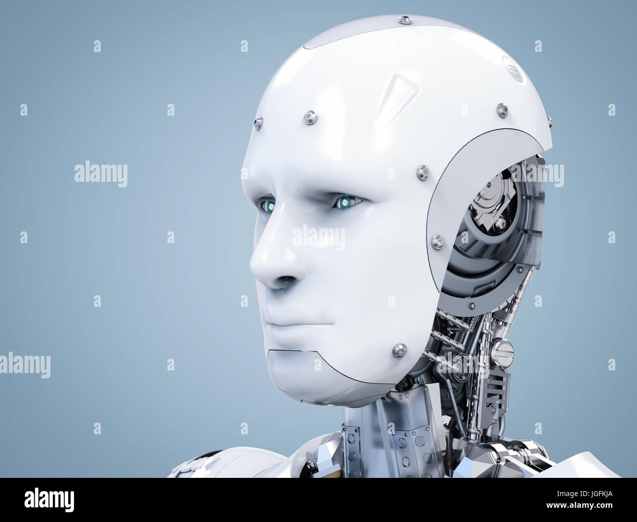 3d rendering cyborg face with virtual display in eyes Stock Photo - Alamy
