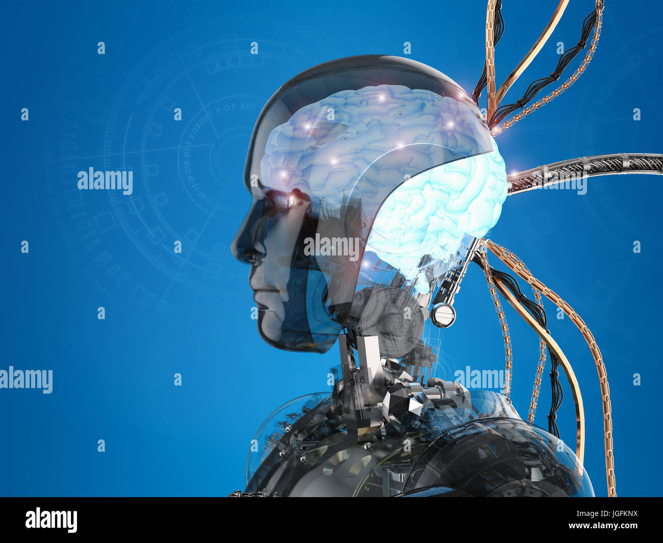3d rendering robot with shiny brain and wires Stock Photo - Alamy