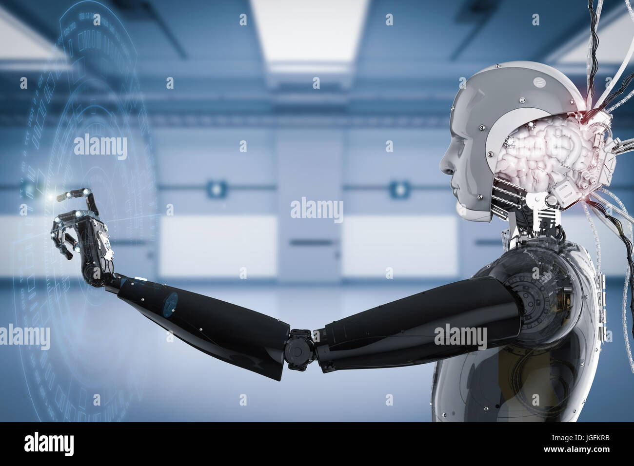 3d rendering robot working with virtual display Stock Photo - Alamy