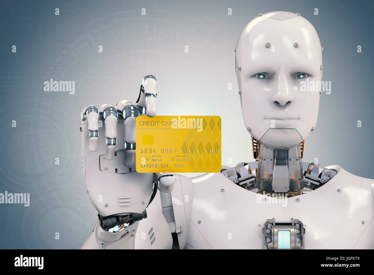 3d rendering robot holding credit card Stock Photo - Alamy