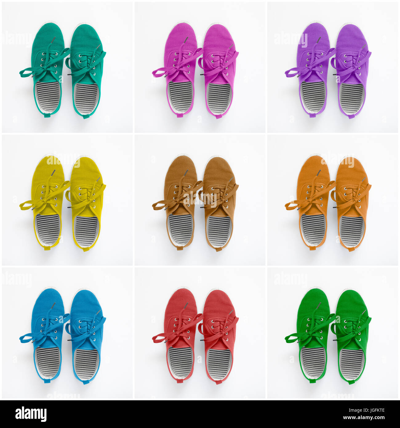 Collage of colorful shoes on paper background Stock Photo - Alamy