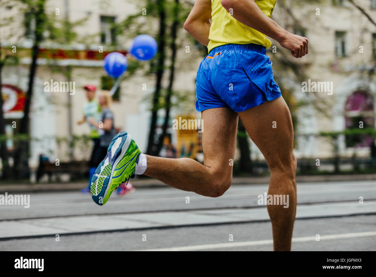 feet male athlete runner running on city street marathon Stock Photo ...
