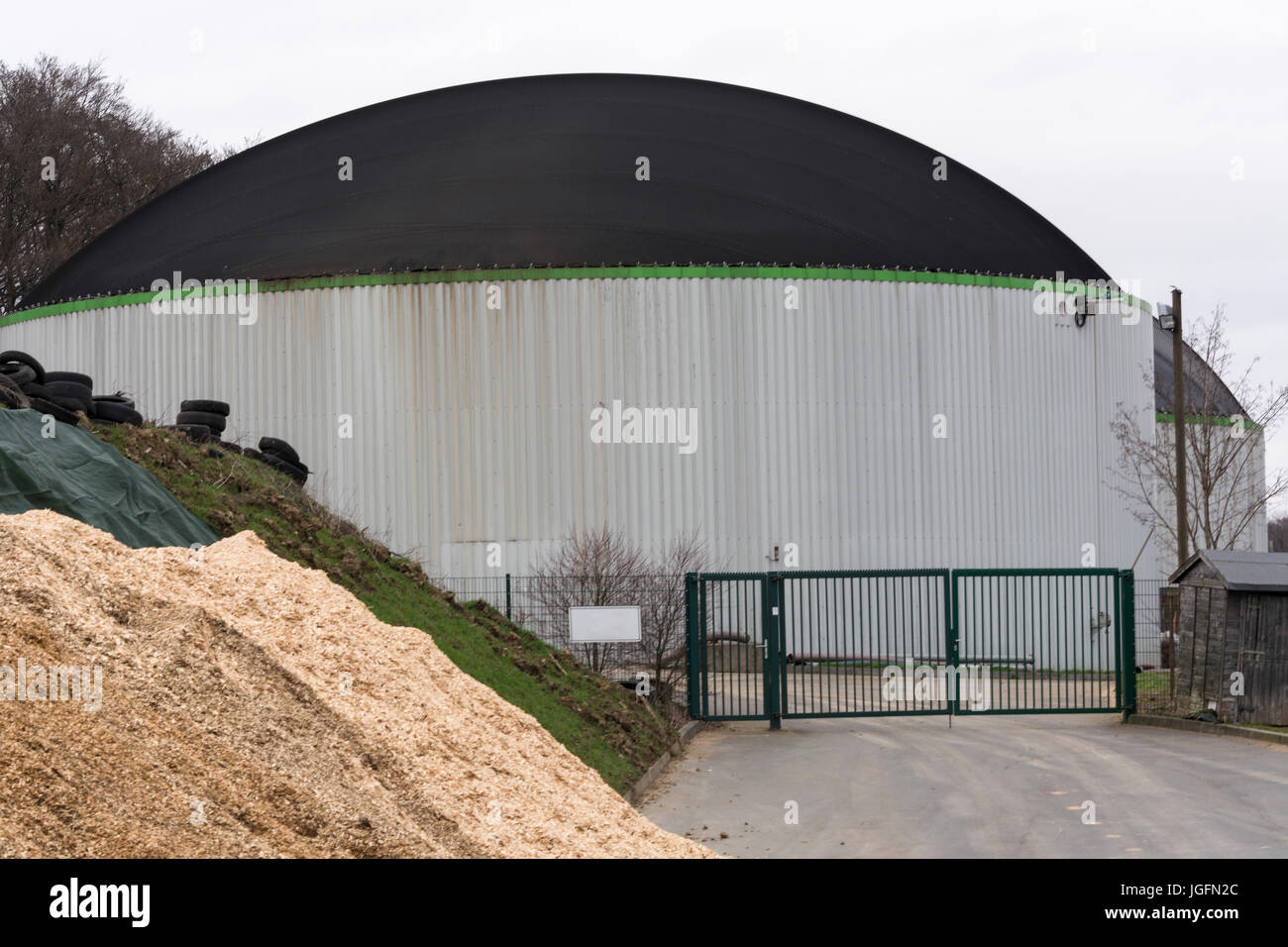 Bio power plant with two bio gas tanks Stock Photo - Alamy