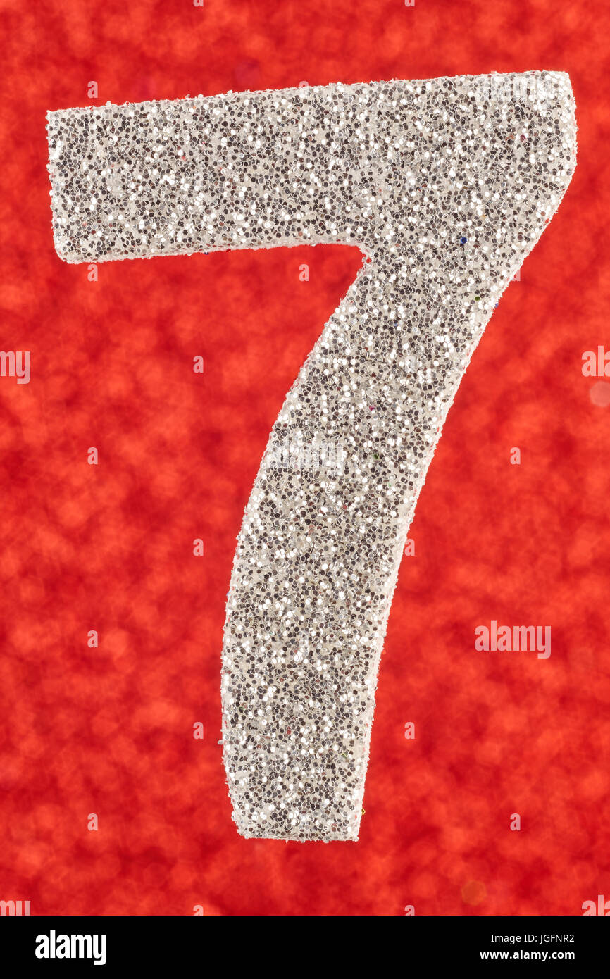 Number seven silver color over a red background. Anniversary. Vertical ...