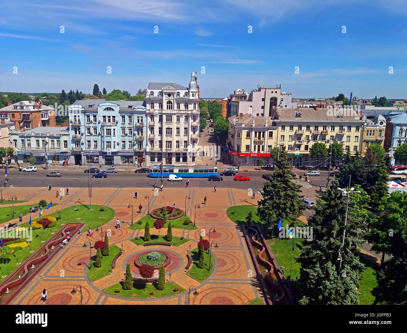 VINNYTSIA, UKRAINE - MAY 18, 2017: View of Soborna square and former ...