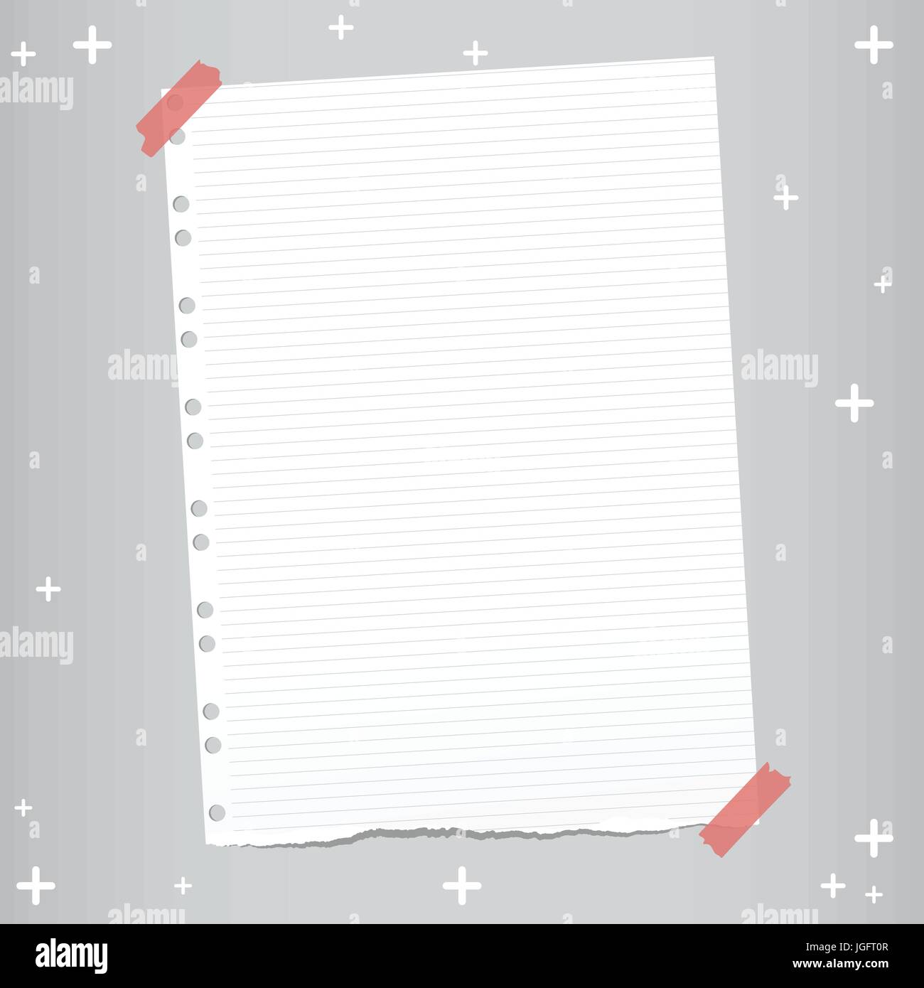 White ripped ruled, striped notebook, copybook paper sheet and abstract ...