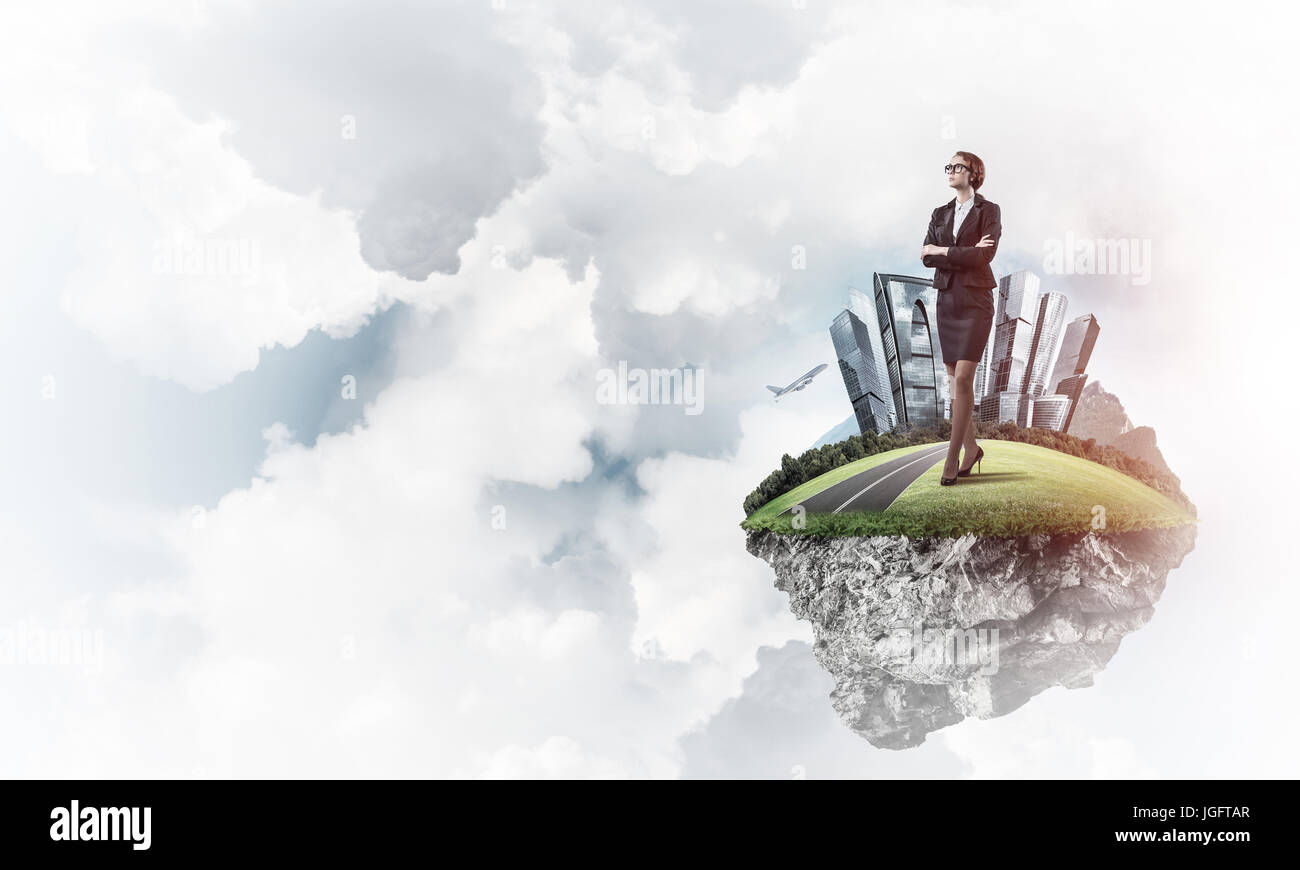 Confident lady boss and modern city as concept of eco green cons Stock ...