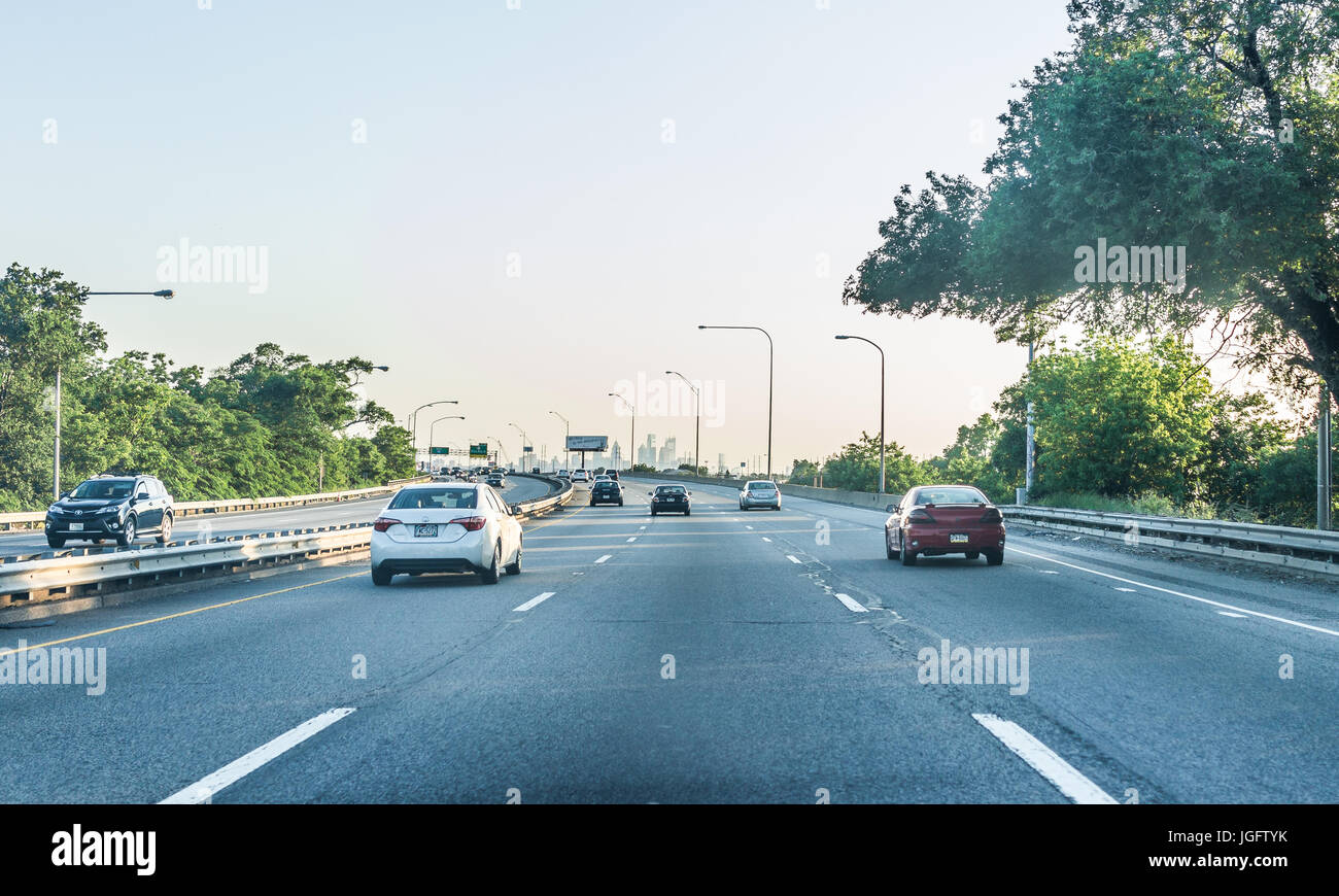 Philadelphia, USA - June 11, 2017: Road on interstate highway 95 with ...