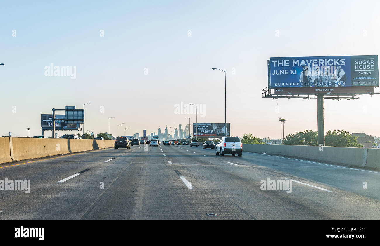 Philadelphia, USA - June 11, 2017: Road on interstate highway 95 with ...
