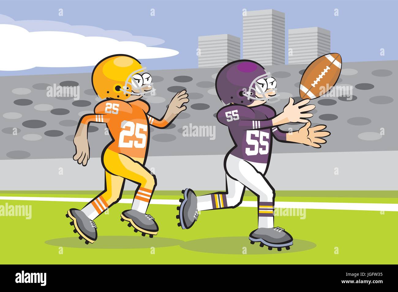 American Footbal Players in cartoon style. Conceptual vector ...