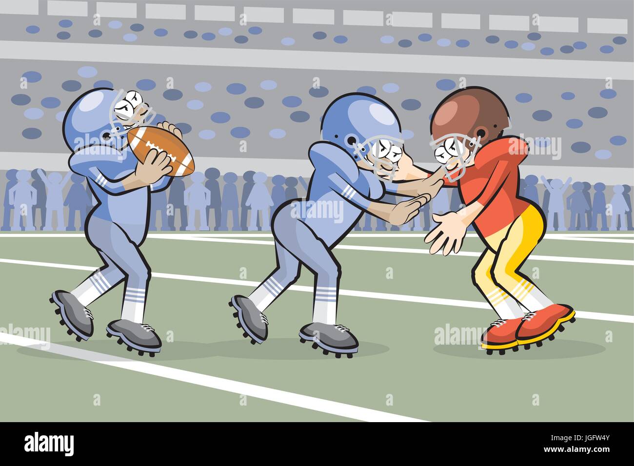 American Footbal Players in cartoon style. Conceptual vector ...