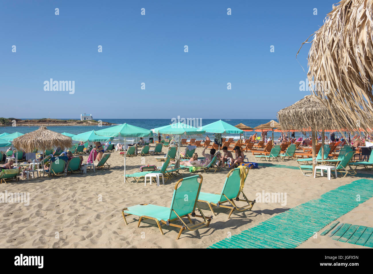 Nisos Beach, Malia, Heraklion Region, Crete (Kriti), Greece Stock Photo ...