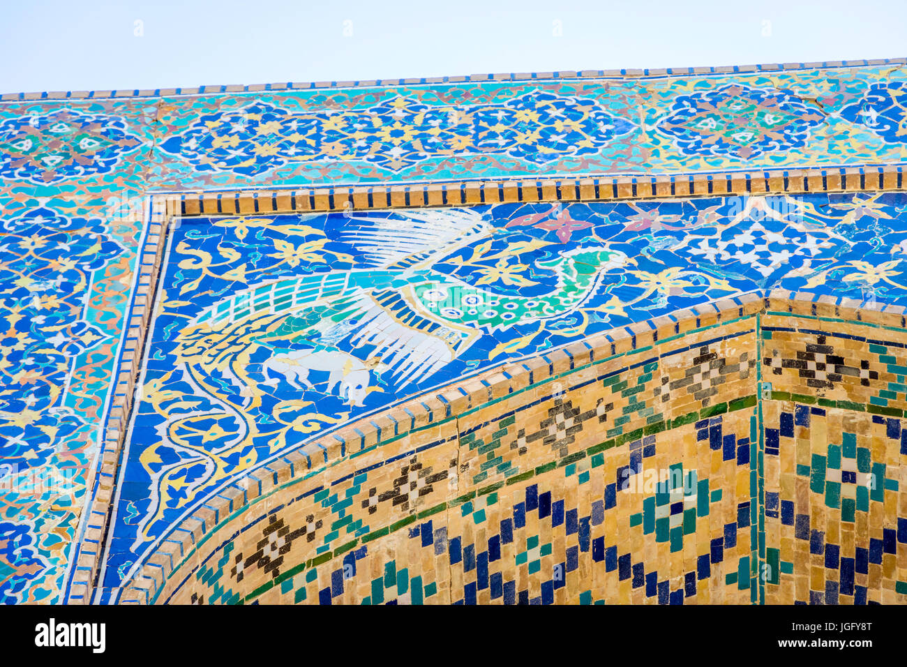 Bird in a mosaic of Lyabi Hauz mosque, Bukhara, Uzbekistan Stock Photo ...