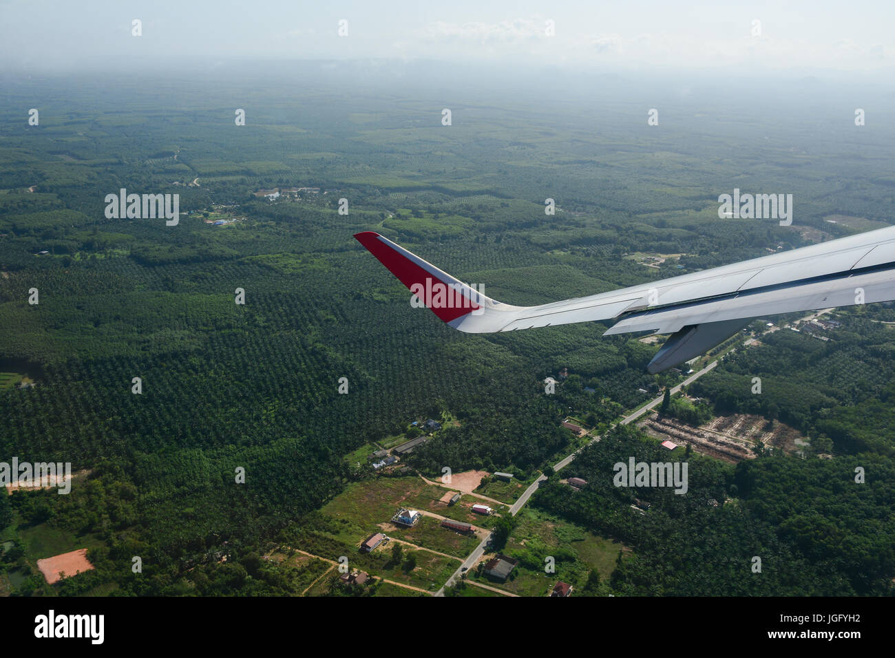 Looking through window aircraft during flight, flying over the ...