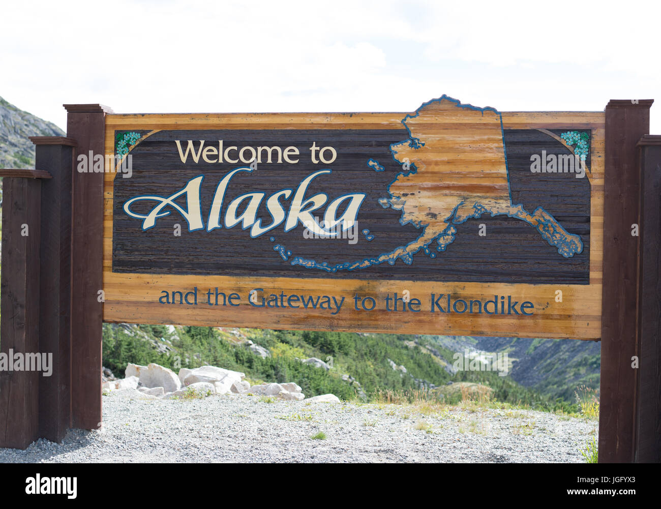 Welcome to Alaska wood sign Stock Photo - Alamy
