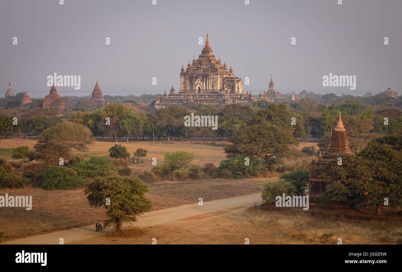 Buddhist temples at sunrise in Bagan, Myanmar. Bagan is an ancient city ...