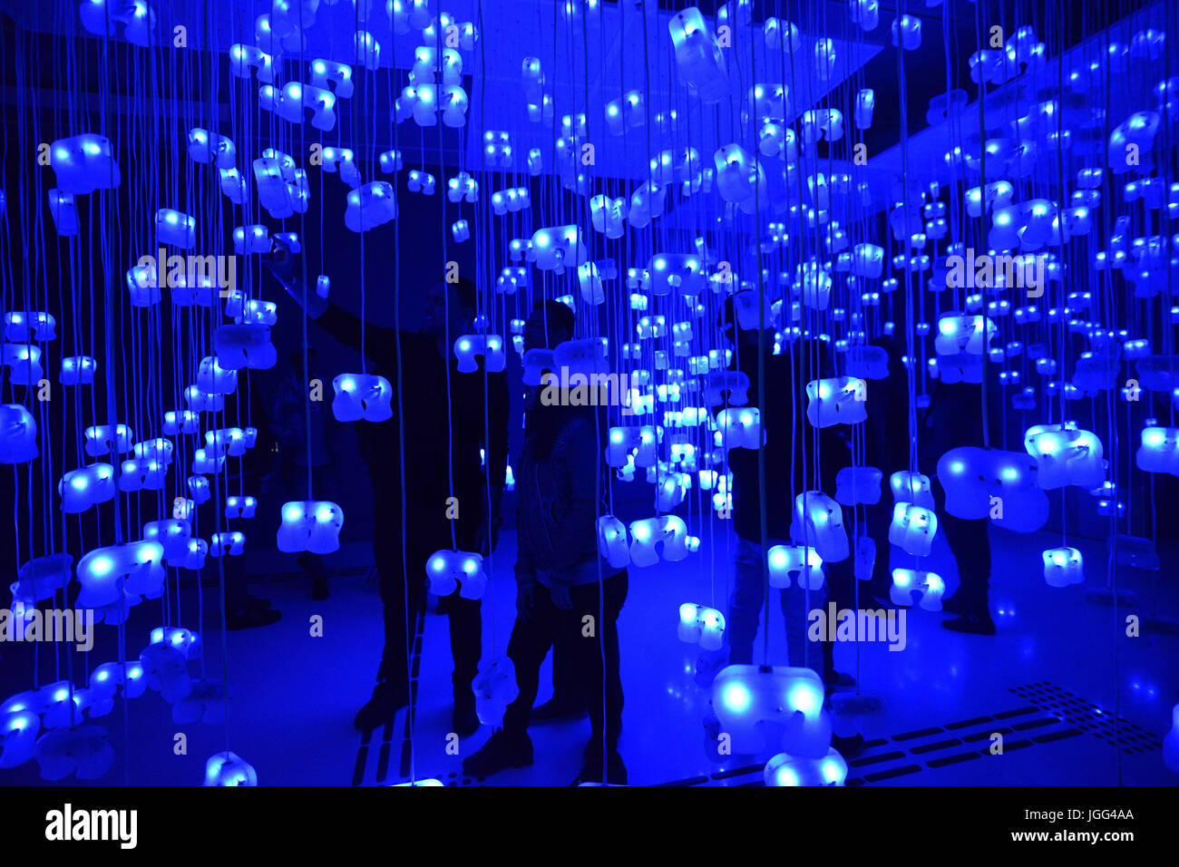 Sao Paulo, Brazil. 6th Jul, 2017. A visitor looks at 'Bion', a piece by ...