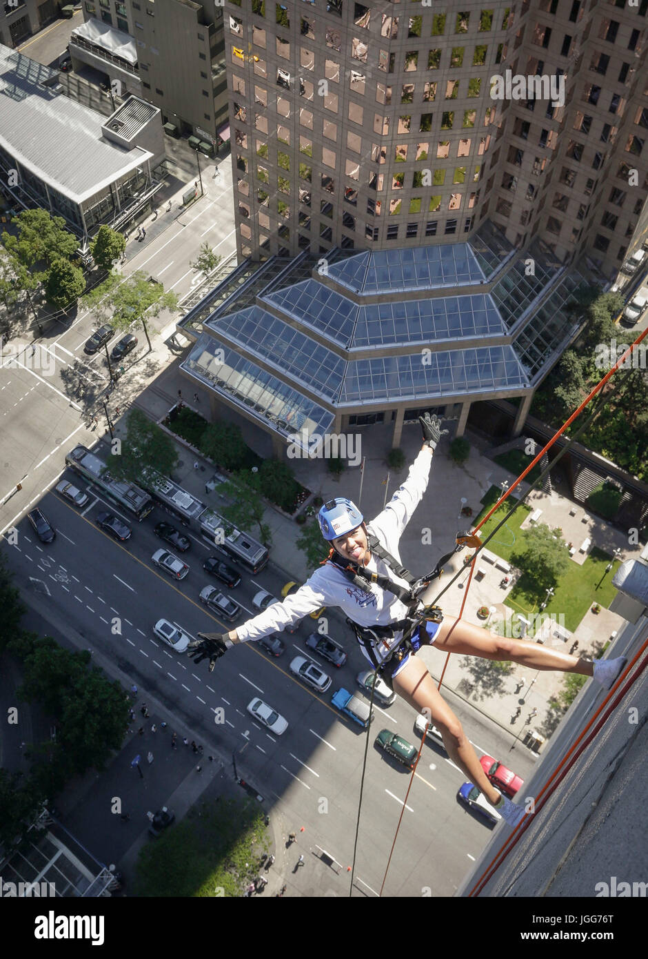 Vancouver, Canada. 6th July, 2017. A participant opens wide her arms ...