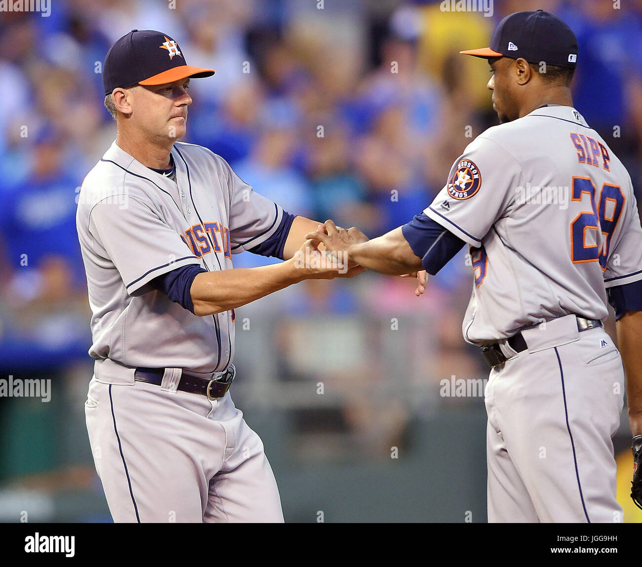 Kansas City, Missouri, USA. 7th June, 2017. (L-R) A.J. Hinch, Tony Sipp ...