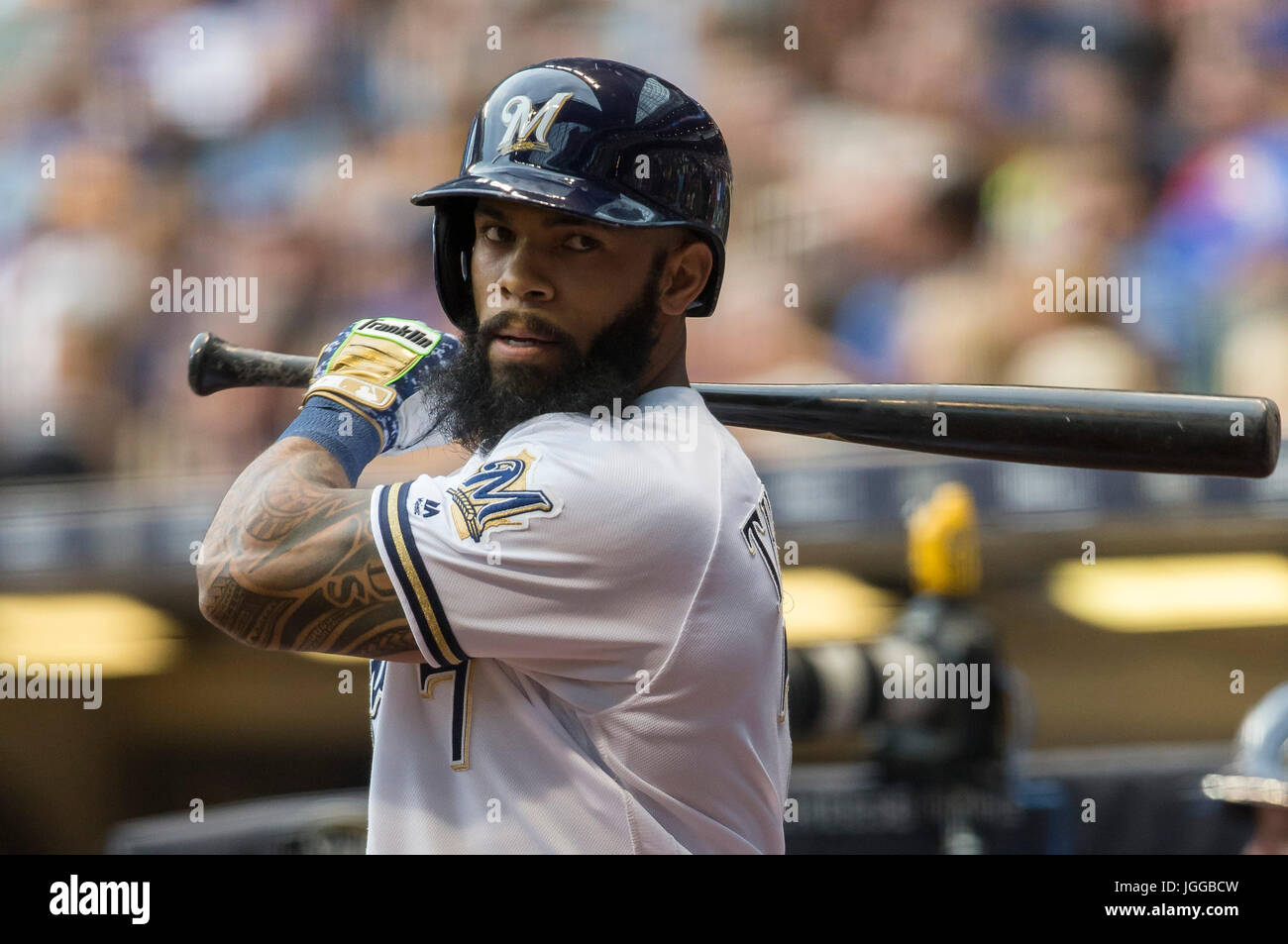 July 05, 2017: Milwaukee Brewers first baseman Eric Thames #7 on deck ...