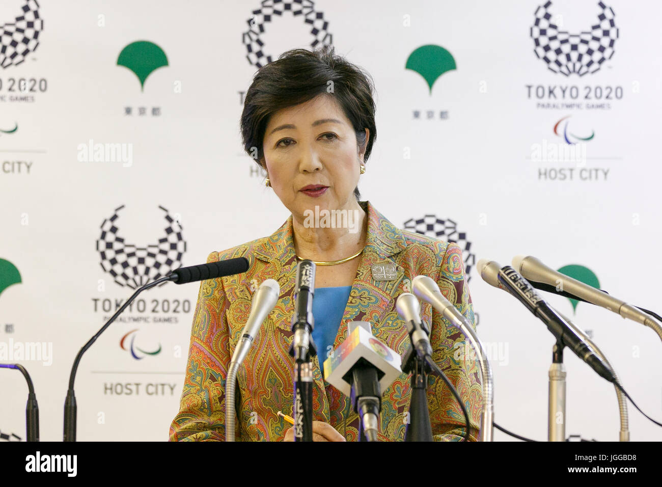 Tokyo Governor Yuriko Koike speaks during her regular press conference ...