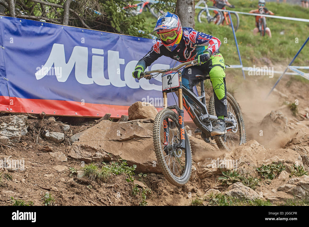 Lenzerheide, Switzerland. 7th July, 2017. Aaron Gwin from THE YT MOB ...