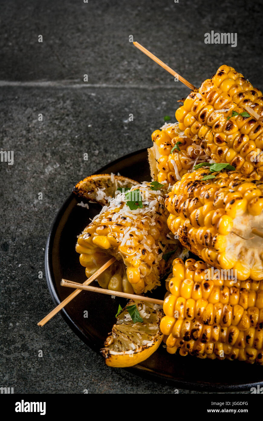 Summer food. Ideas for barbecue and grill parties. Grilled corn grilled ...