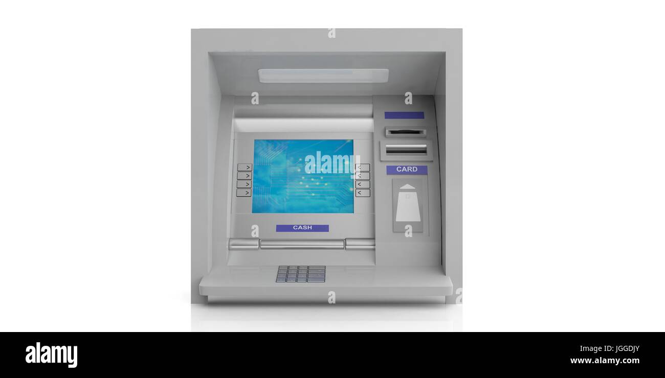 ATM machine isolated on white background. 3d illustration Stock Photo ...