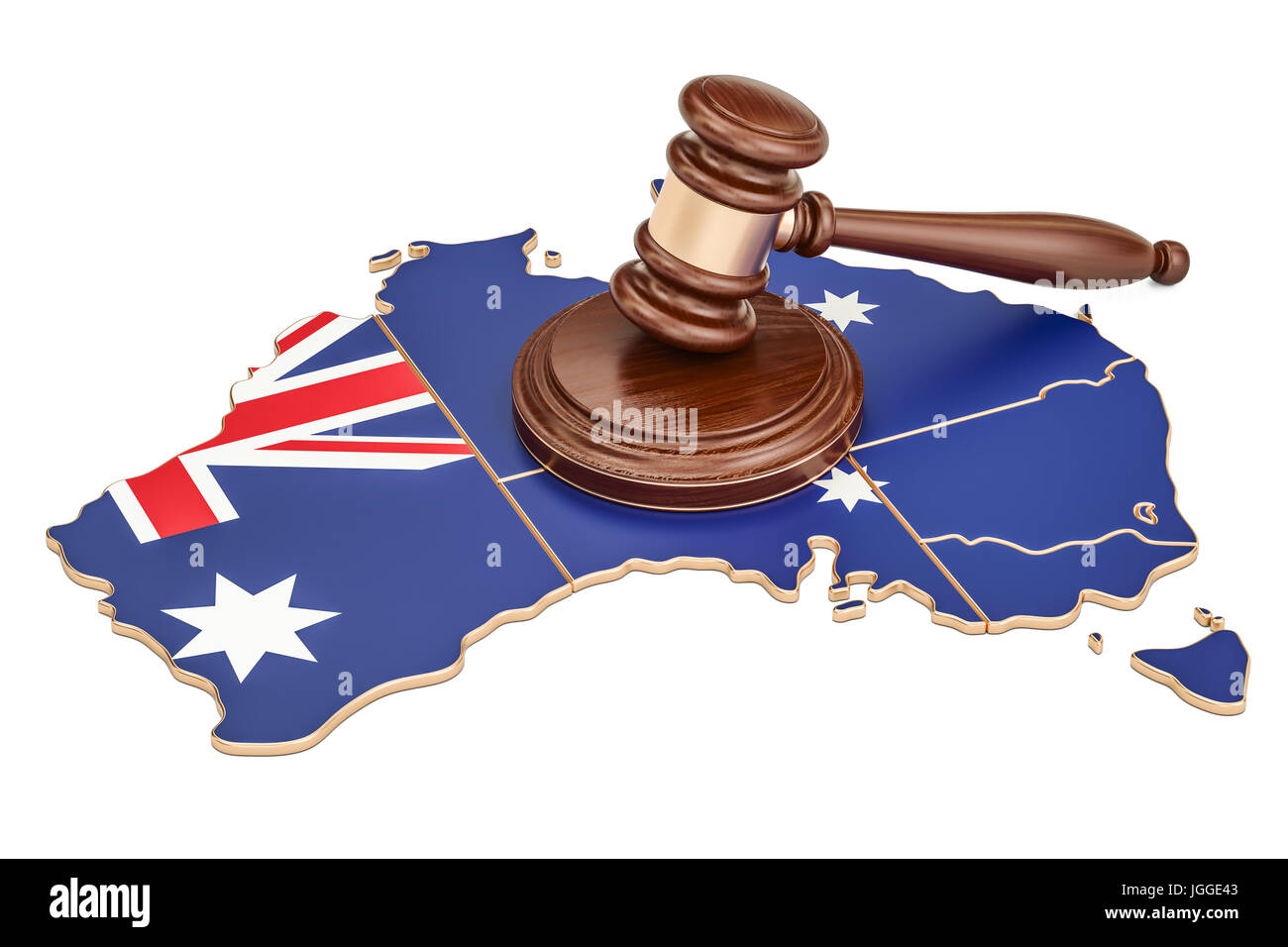 Wooden Gavel on map of Australia, 3D rendering isolated on white ...