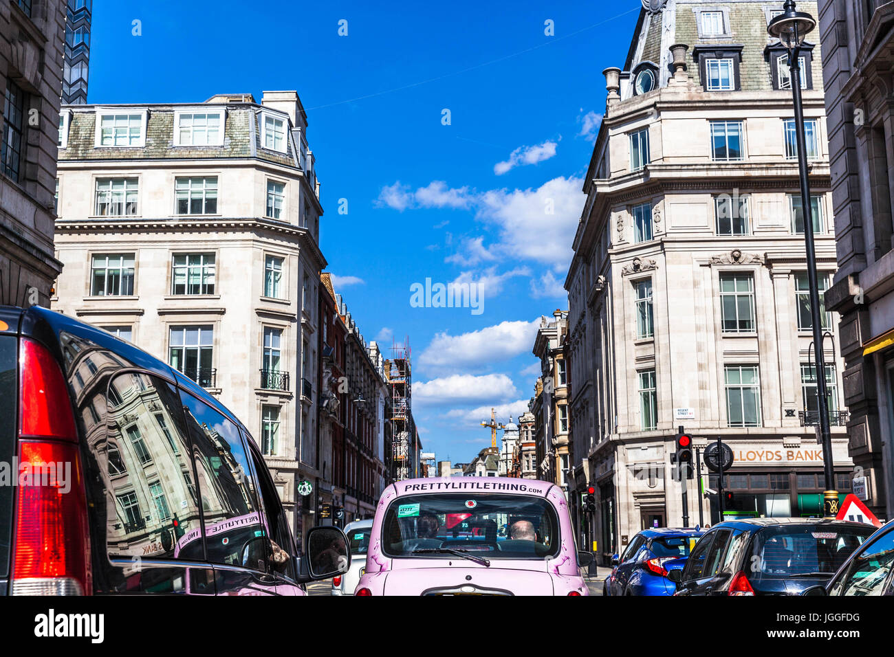 Car stopped at traffic lights in Central London, London, England, UK ...