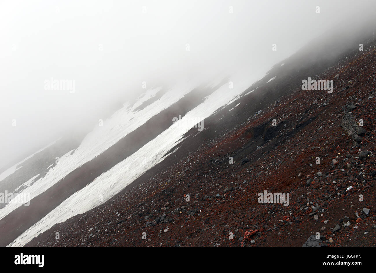 Terrain on climbing route on Mount Fuji, a symmetrical volcano and ...