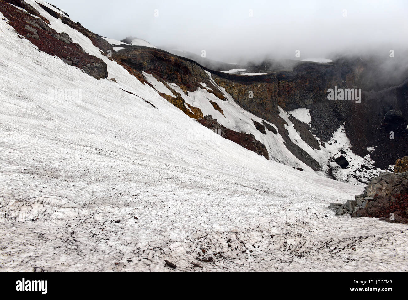 Terrain on climbing route on Mount Fuji, a symmetrical volcano and ...