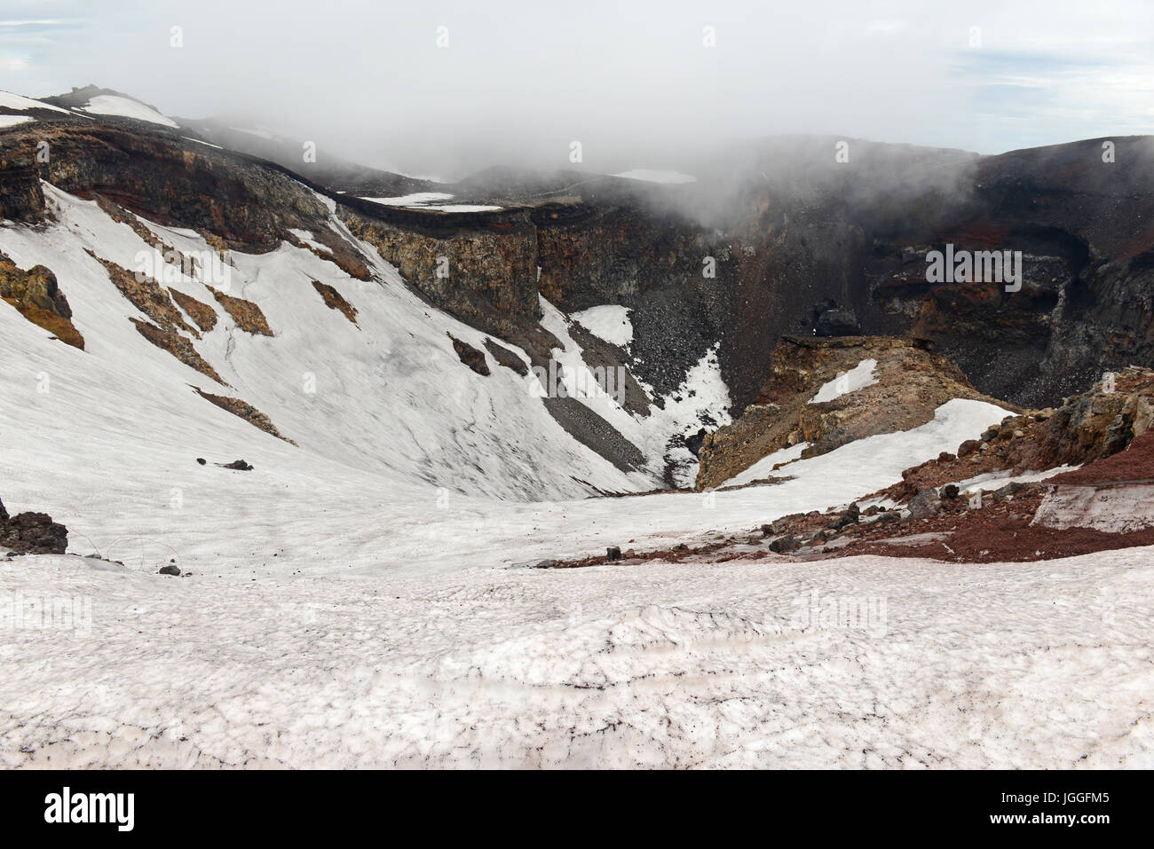 Terrain on climbing route on Mount Fuji, a symmetrical volcano and ...