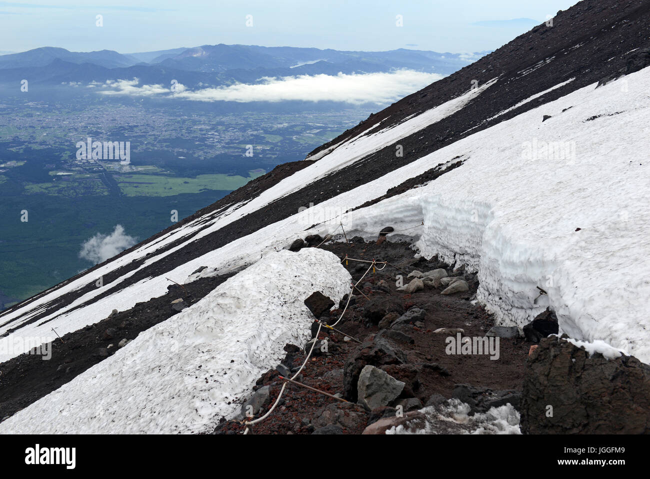 Terrain on climbing route on Mount Fuji, a symmetrical volcano and ...