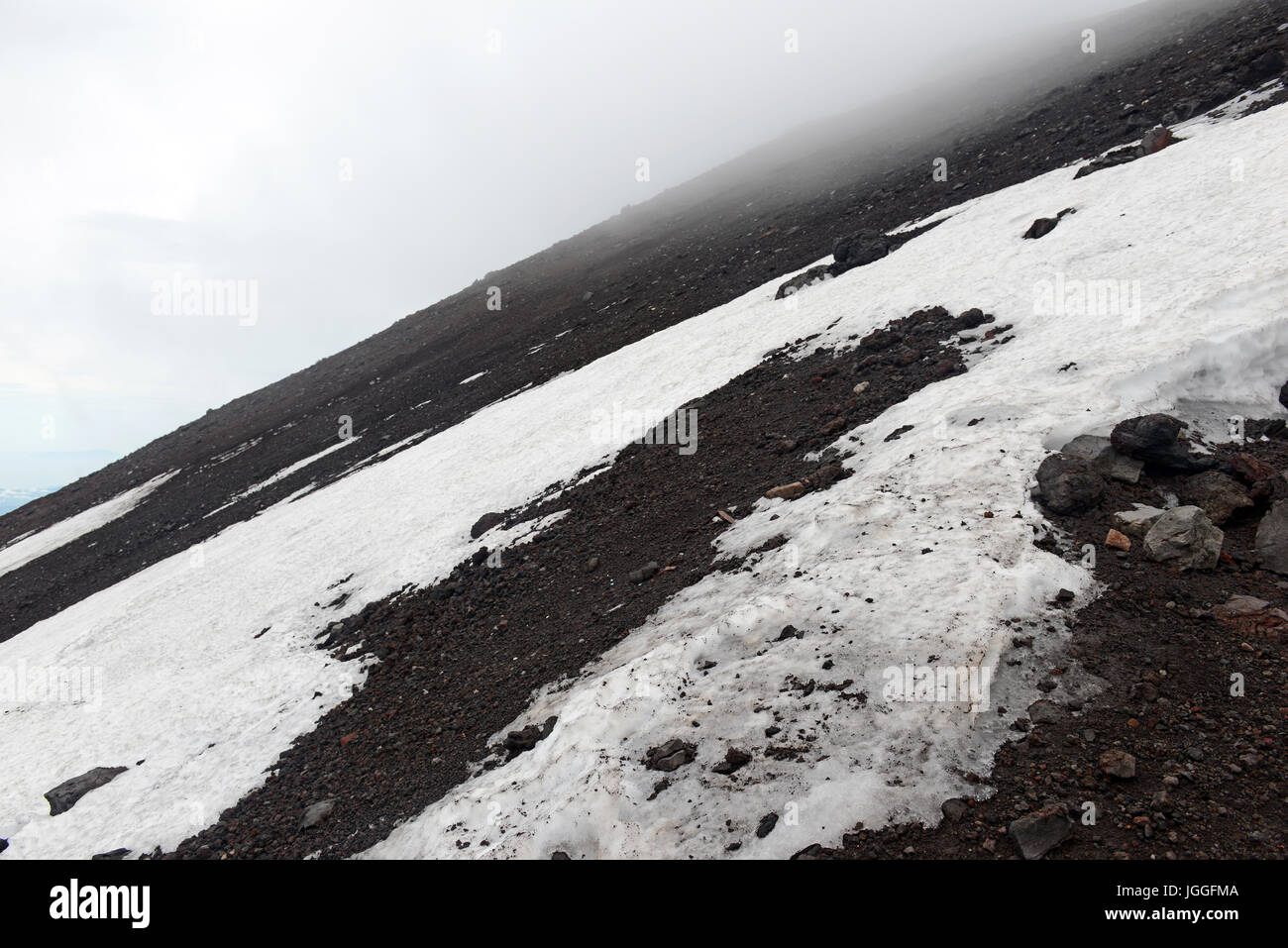 Terrain on climbing route on Mount Fuji, a symmetrical volcano and ...