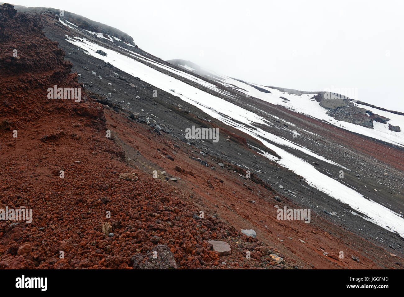Terrain on climbing route on Mount Fuji, a symmetrical volcano and ...