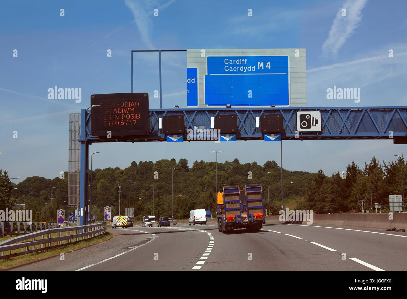 Travelling along the M4 motorway towards Cardiff in an eastward ...