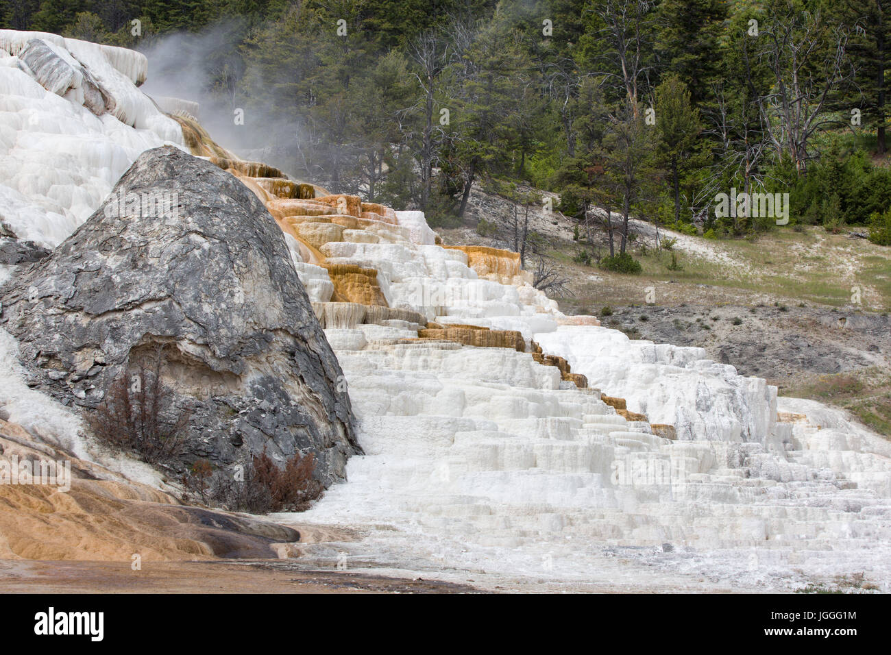 Side-view of the terraces at Palette Spring, Mammoth Hot Springs ...