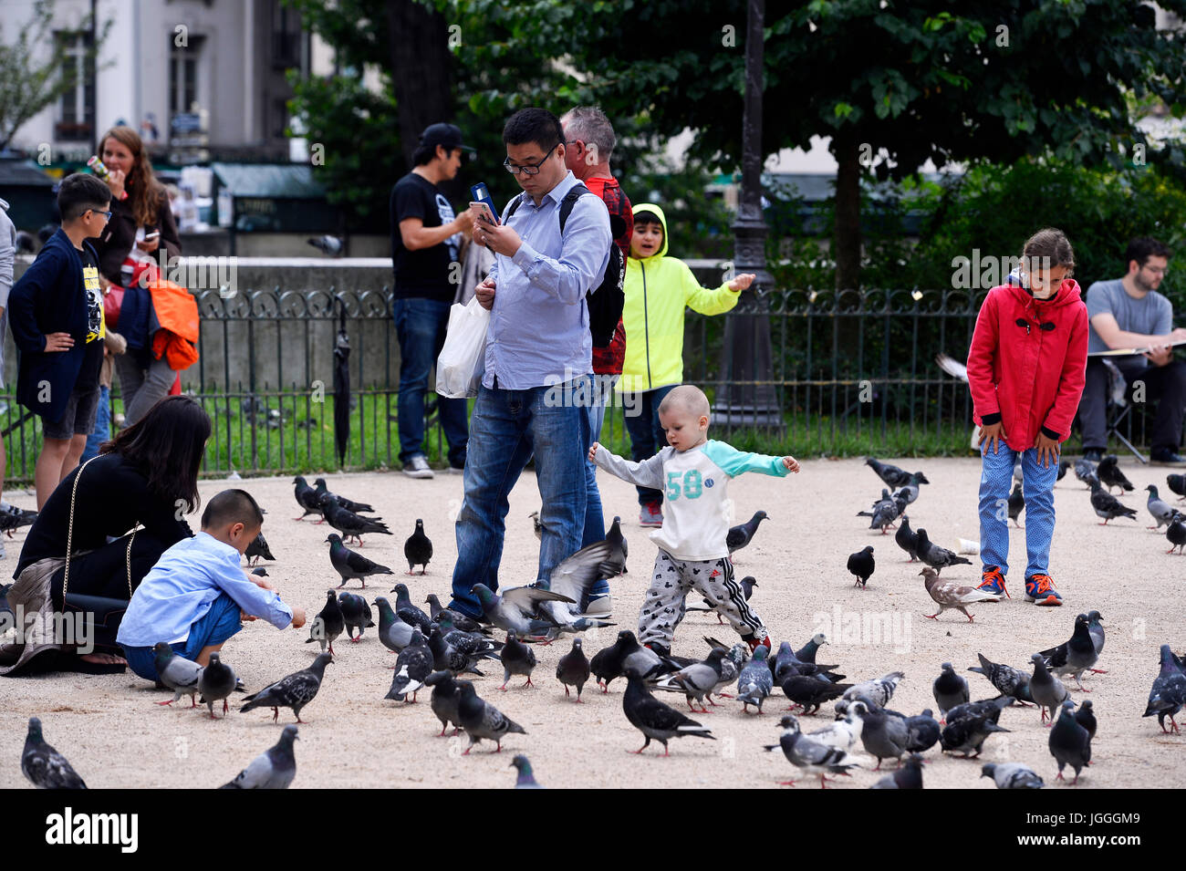 Tourists with pigeons in Paris, France Stock Photo - Alamy