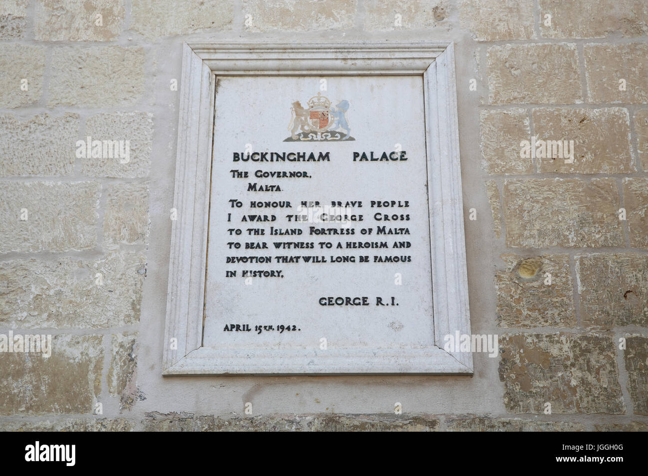 George Cross plaque from King George IV, in 1942, on the front of the ...