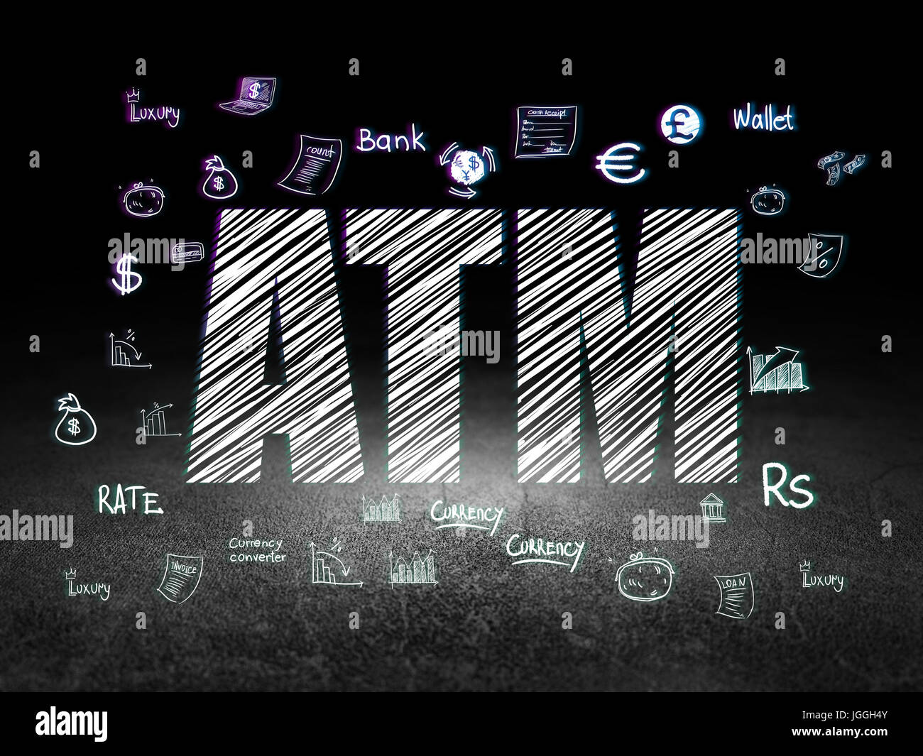 Banking concept: ATM in grunge dark room Stock Photo - Alamy